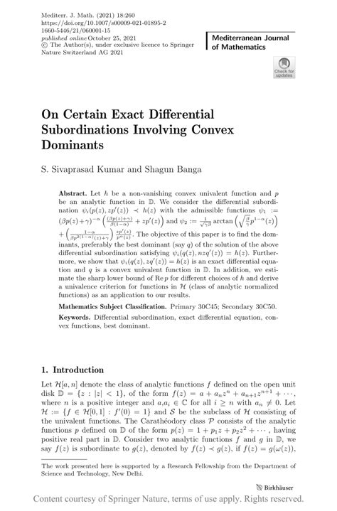 On Certain Exact Differential Subordinations Involving Convex Dominants Request Pdf