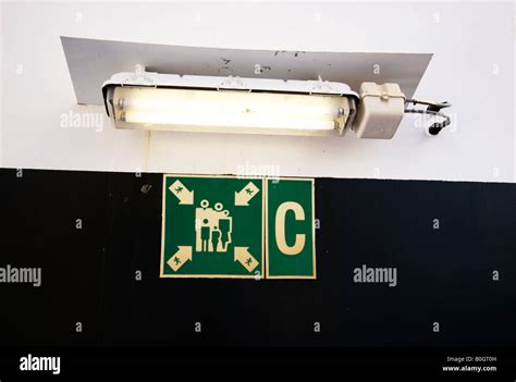 Fluorescent Light At Emergency Assembly Station On Tallinksilja Superfast Ferry Operating