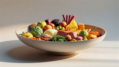 A Large Bowl Of Food With Many Different Types Of Food And Sauces