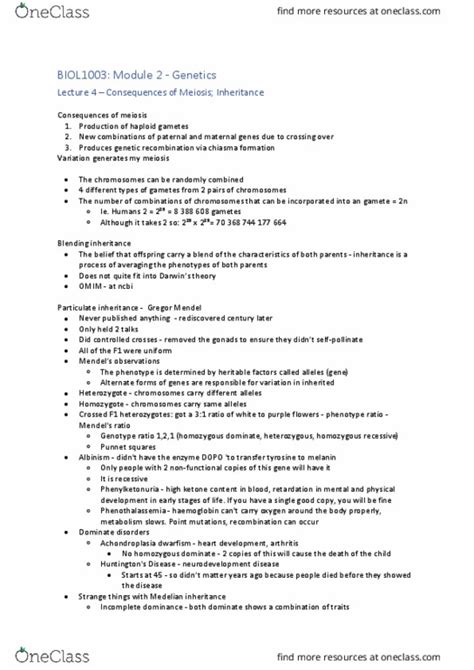 Biol1003 Lecture Notes Fall 2017 Lecture 4 Gregor Mendel Blending