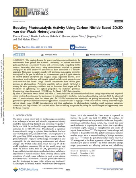 Boosting Photocatalytic Activity Using Carbon Nitride Based 2d2d Van Der Waals Heterojunctions