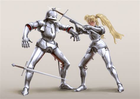 Safebooru 1boy 1girl Armor Bangs Blonde Hair Blush Brown Background