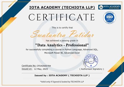 Dataanalytics Python Sql Powerbi Advancedexcel Certification Swatantra Patidar