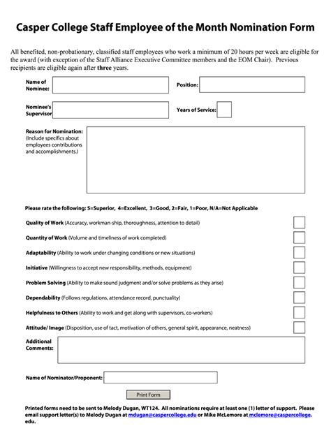 Printable Nomination Form Template