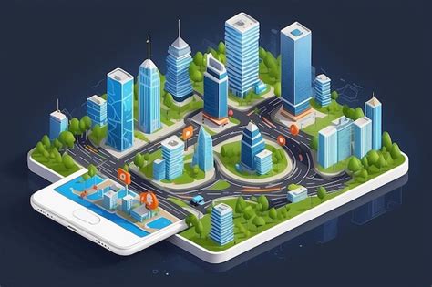 Maps And Navigation Online On Mobile Application City Isometric Plan