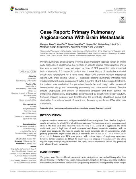 Pdf Case Report Primary Pulmonary Angiosarcoma With Brain Metastasis