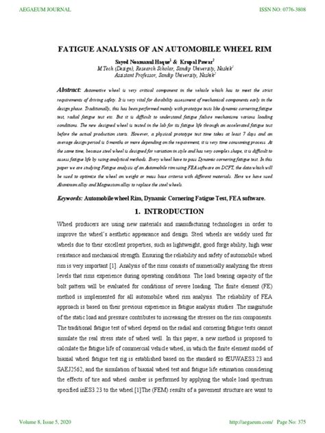 Fatigue Analysis Of An Automobile Wheel Rim Abstract Pdf Fatigue Material Finite