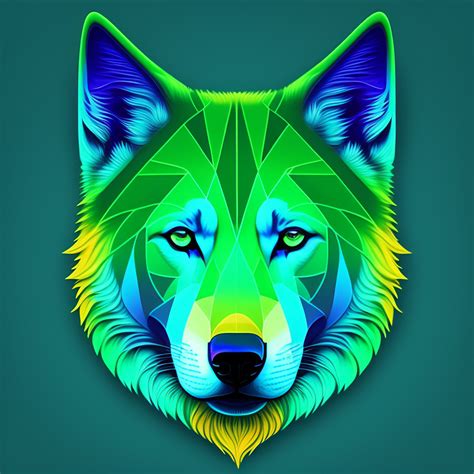 Lexica Geometric Figure Of A Neon Blue And Green Wolf Face