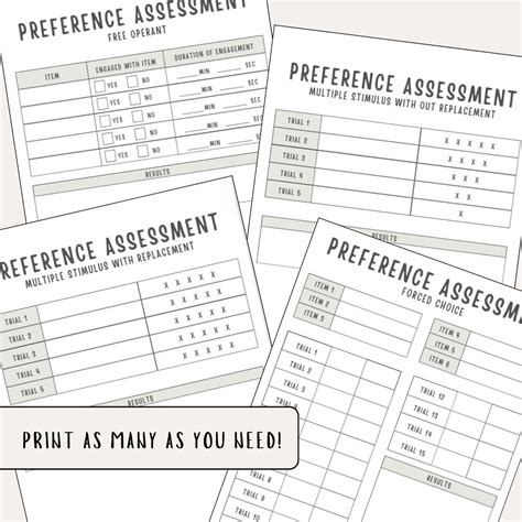Preference Assessment Template Bundle Printable Digital File Forced Choice Multiple Stimulus