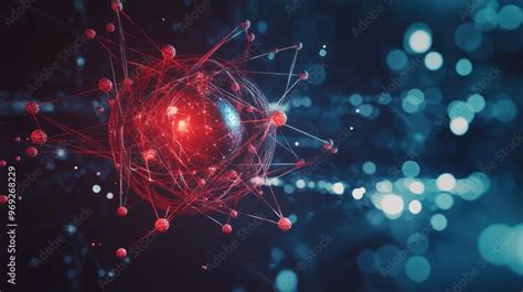 Abstract Science Illustration With A Red Atom And Molecular Connections