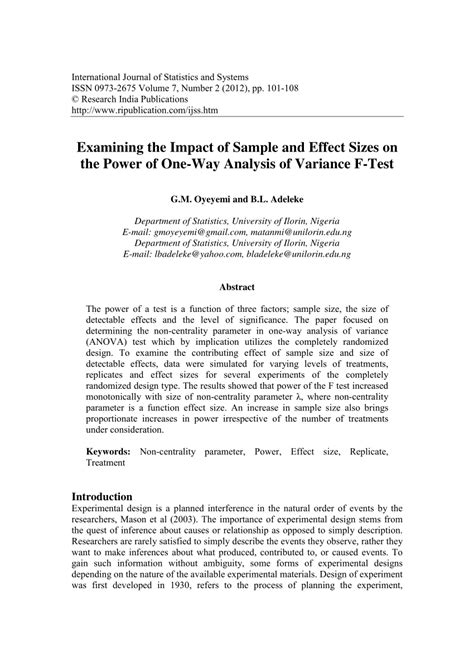 Pdf Examining The Impact Of Sample And Effect Sizes On The Power Of