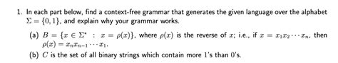 Solved 1 In Each Part Below Find A Context Free Grammar