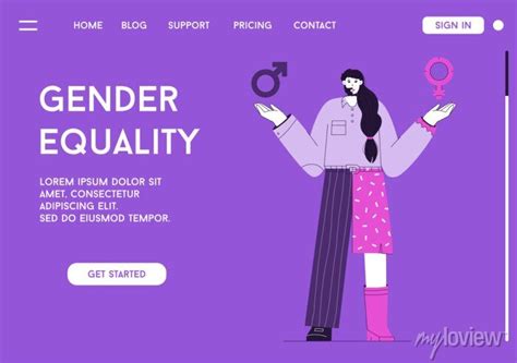 Vector Landing Page Of Gender Equality Concept Wall Mural • Murals Masculine Feminine Adult