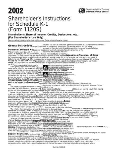 Instructions For Schedule K 1 Form 1120s Shareholders Share Of