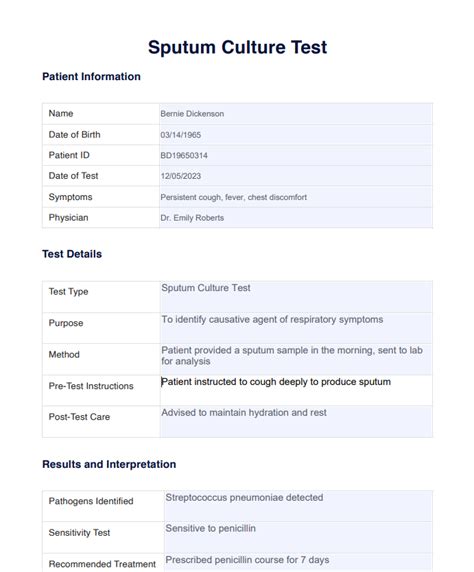 Sputum Culture Test And Example Free Pdf Download