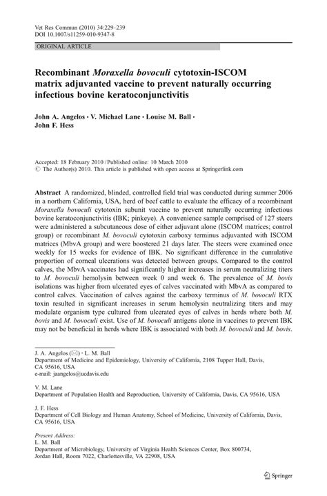 Pdf Recombinant Moraxella Bovoculi Cytotoxin Iscom Matrix Adjuvanted Vaccine To Prevent