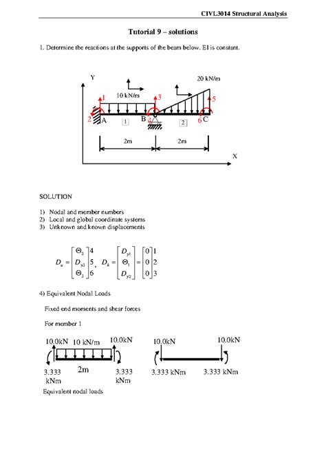 Civl3014 Structural Analysis Tutorial 9 Solutions And Reactions Studocu
