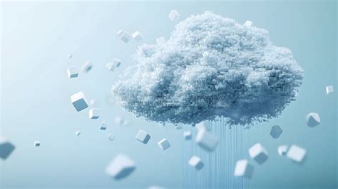 Digital Cloud Made Of Floating Cubes In A Soft Blue Sky Stock