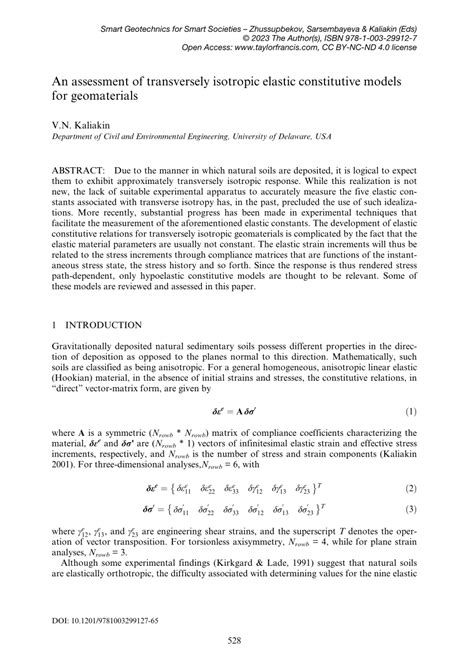 PDF An Assessment Of Transversely Isotropic Elastic Constitutive Models For Geomaterials