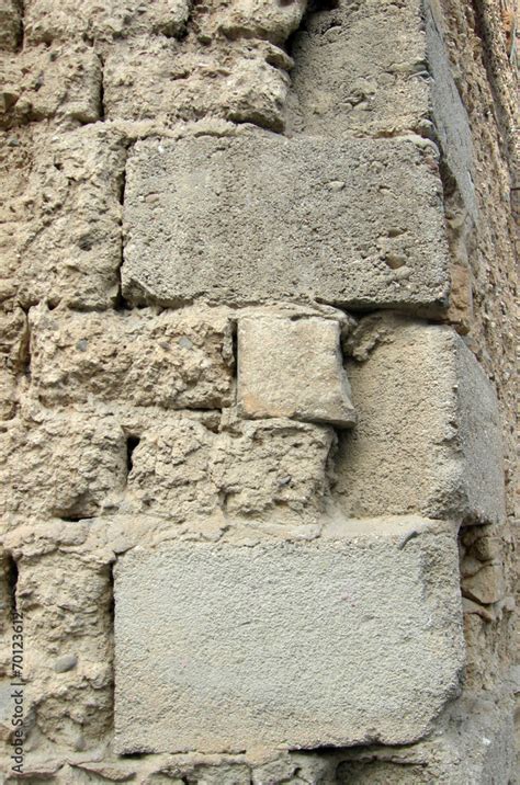 Particular Edge Wall Of Mud Straw Bricks And Concrete Bricks Stock