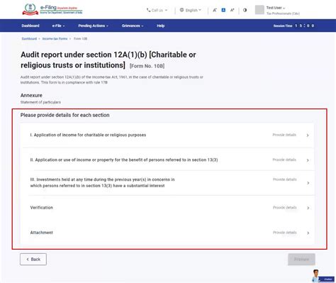 Form 10b User Manual Income Tax Department
