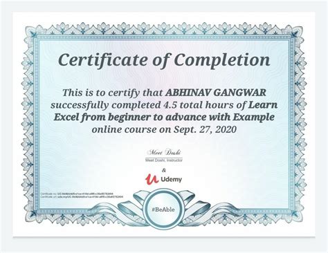 Udemycourse Microsoftexcel Tableau Certificateofcompletion Abhinav Gangwar