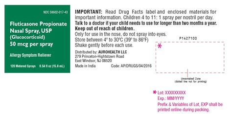 Fluticasone Propionate Fda Label Ndc 58602 017