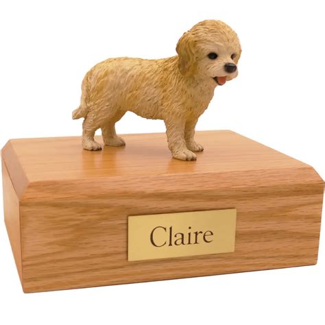 Blonde Cockapoo Cremation Figurine Urn Wwooden Storage Box