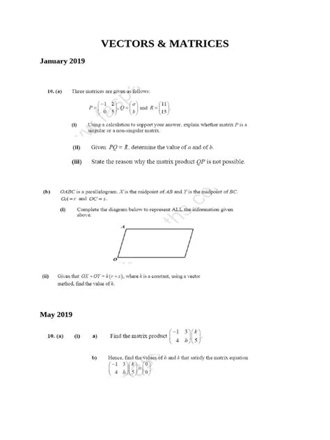 Vectors And Matrices Past Papers 2019 2023 Pdf
