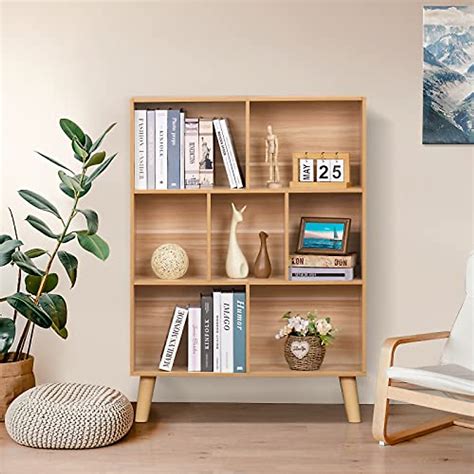 Leyaoyao 7 Cube Wooden Bookshelf Natural Boho Storage