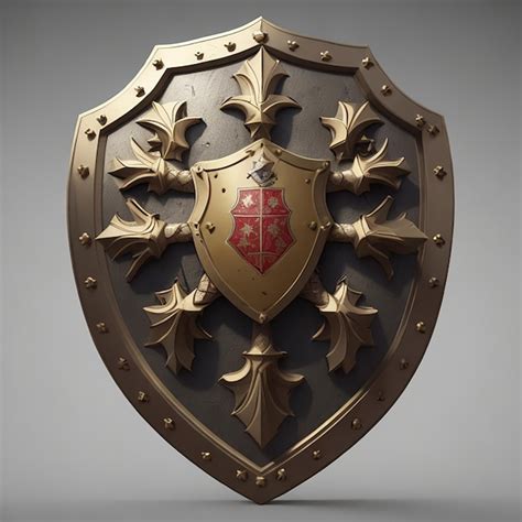 Premium Photo A Shield With A Red And Gold Leaf Design On It