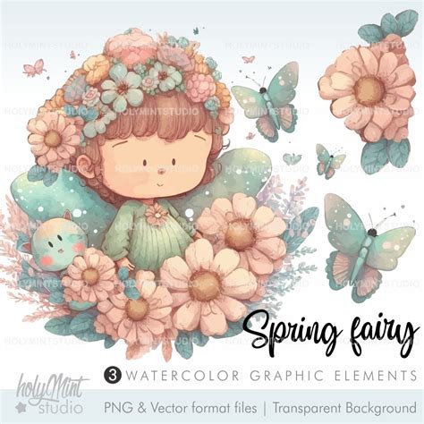 Spring Clipart Vector Spring Fairy Clipart Spring Girl Etsy