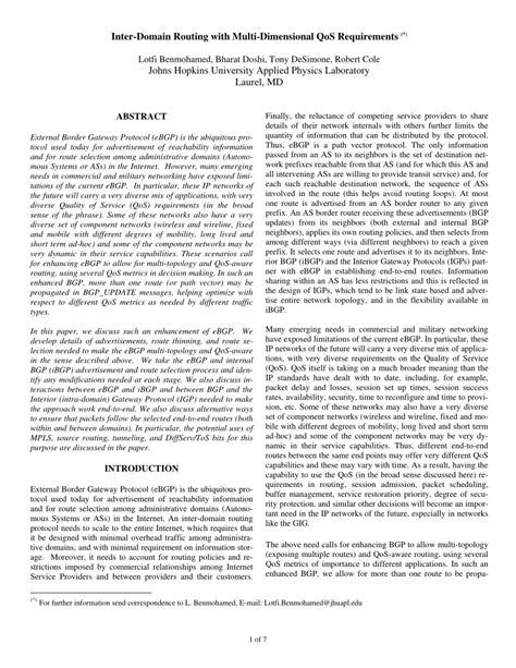 Pdf Inter Domain Routing With Multi Dimensional Qos Requirements