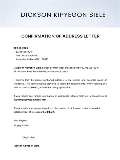 Confirmation Of Address Letter Template Pdf
