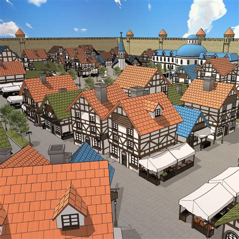 중세 판타지 성 내부 마을 3d 공간 모델링 포트폴리오 크몽