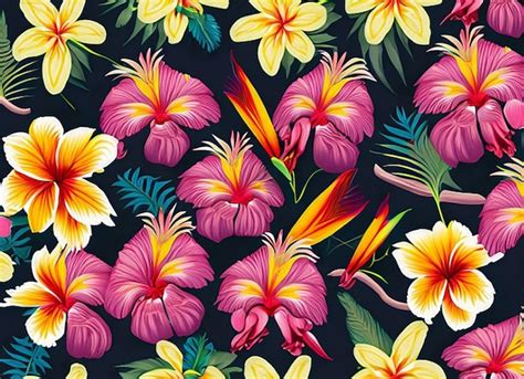 Premium Ai Image Hibiscus Seamless Floral Fabric Botanical Nature Textile Pattern Background