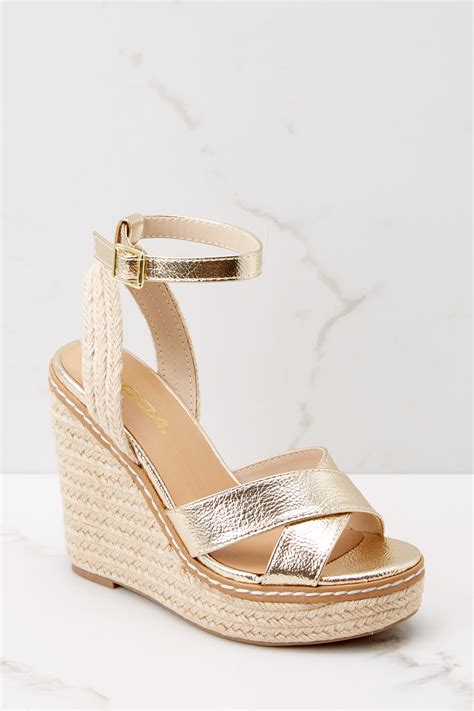 Gold Metallic Wedge Sandals
