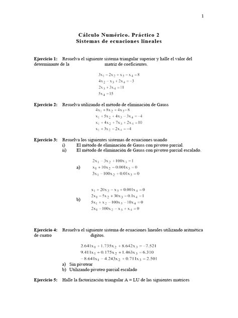 Practico 2 Sistemas De Ecuaciones Lineales Pdf