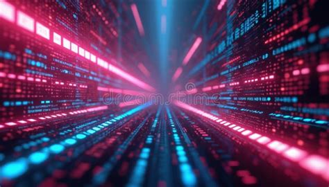 Hi Tech Blue Red Background With Abstract Data Flow Matrix Effects