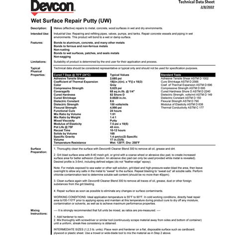 Devcon 11800 Wet Surface Repair Putty 1lb Underwater Epoxy Resin Repair Malaysia Supplier