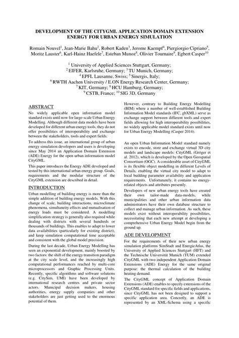 Pdf Introduction Of The Citygml Application Domain Extension Energy For Urban Energy Simulation