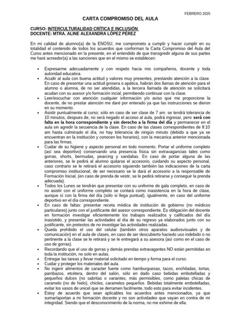 Carta Compromiso Del Aula Pdf