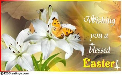 Easter Card With White Lilies And Yellow Butterflies