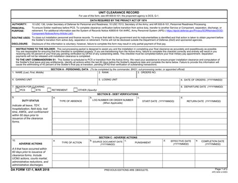 Da Form 137 1 Fill Out Sign Online And Download Fillable Pdf