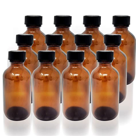 12 Pack 2 Oz 60ml Essential Oil Amber Glass Bottles Round Boston