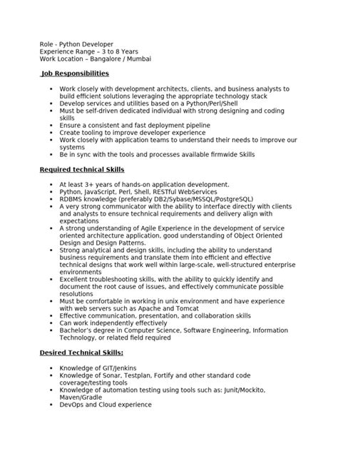 Python Developer Lead Jd Pdf Software Development Systems Engineering