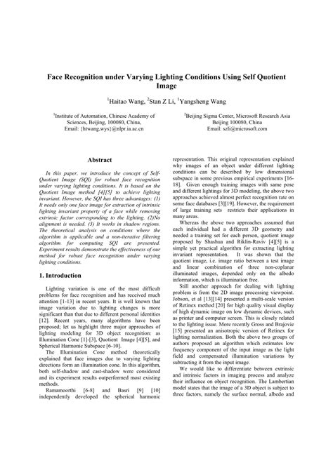 Pdf Face Recognition Under Varying Lighting Conditions Using Self