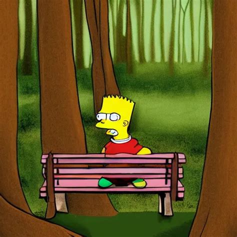 Bart Simpson Sitting On A Bench In The Middle Of A Stable Diffusion