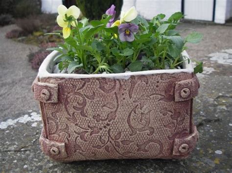 Textured Handbuilt Slab Planter With Glaze On The Inside Only