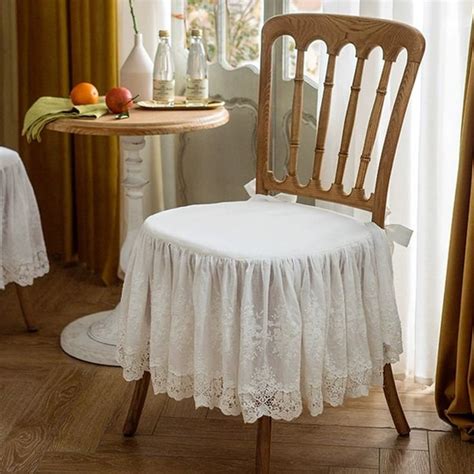 French Style Cotton Chair Pad Vintage Lace Cushion With Ties Etsy